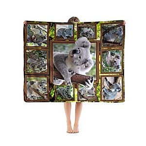 Cute Koalas Throw Blanket for Couch,Soft Warm Throw Blanket Lightweight Warm Fuzzy Blanket for Bed Sofa Camping Travel