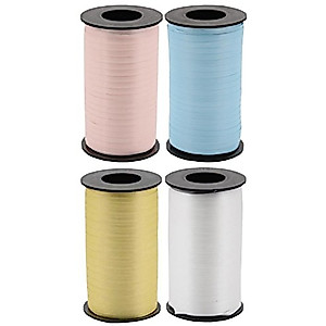 Baby Shower 4-Pack Bundle of Berwick Splendorette Crimped Curling Ribbon - Baby Blue, Baby Pink, Pastel Yellow, White - 500 yards each