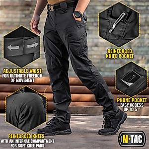 M-Tac Aggressor Flex - Tactical Pants - Men Black Cotton with Cargo Pockets (Black, 34W x 32L)