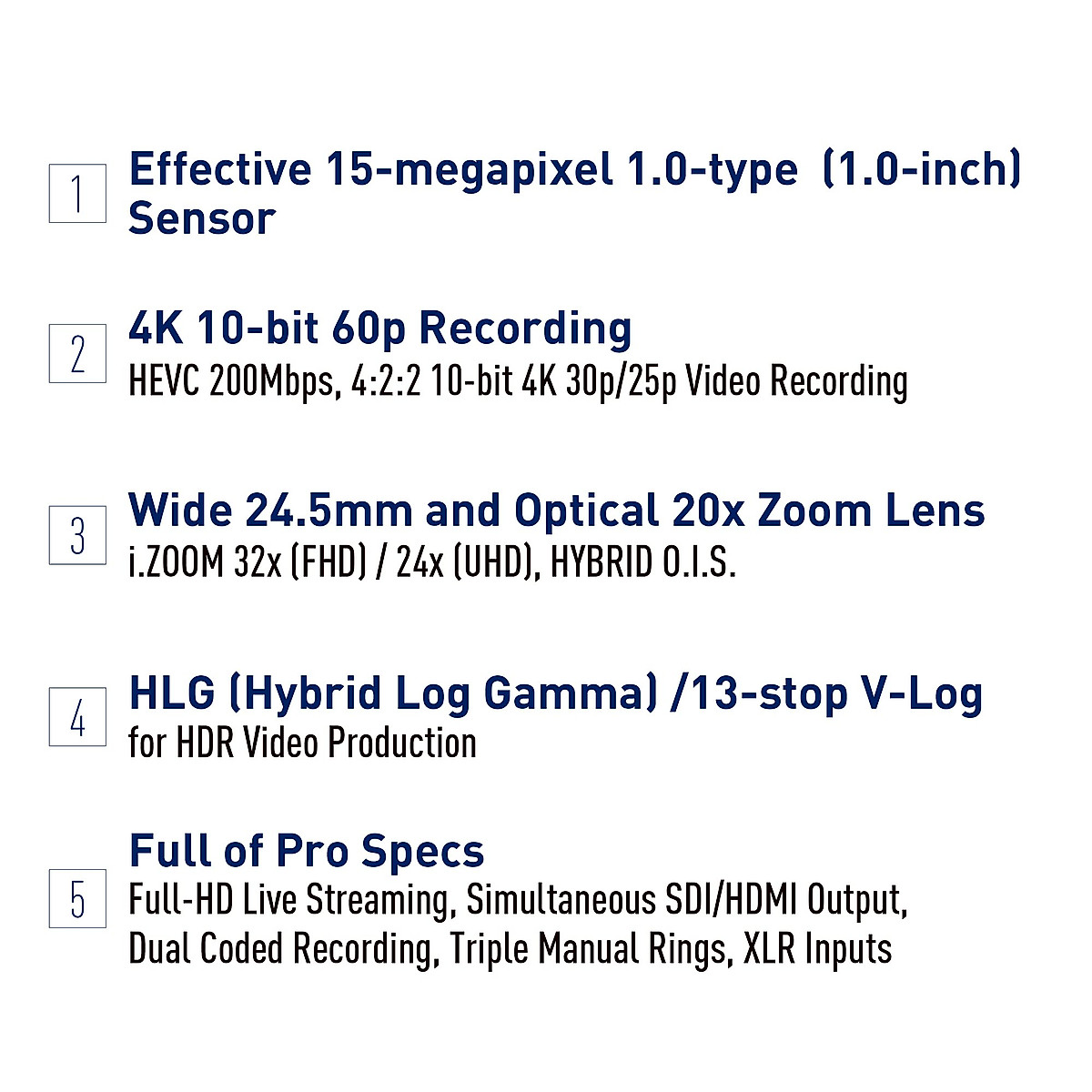 Panasonic Camcorder, Professional Quality 4K 60p, 1.0-inch Sensor, 24.5mm Wide-Angle Lens and Optical 20x Zoom, V-Log, Ethernet, Simultaneous SDI/HDMI Output, HD Live Streaming - HC-X2 (Renewed)