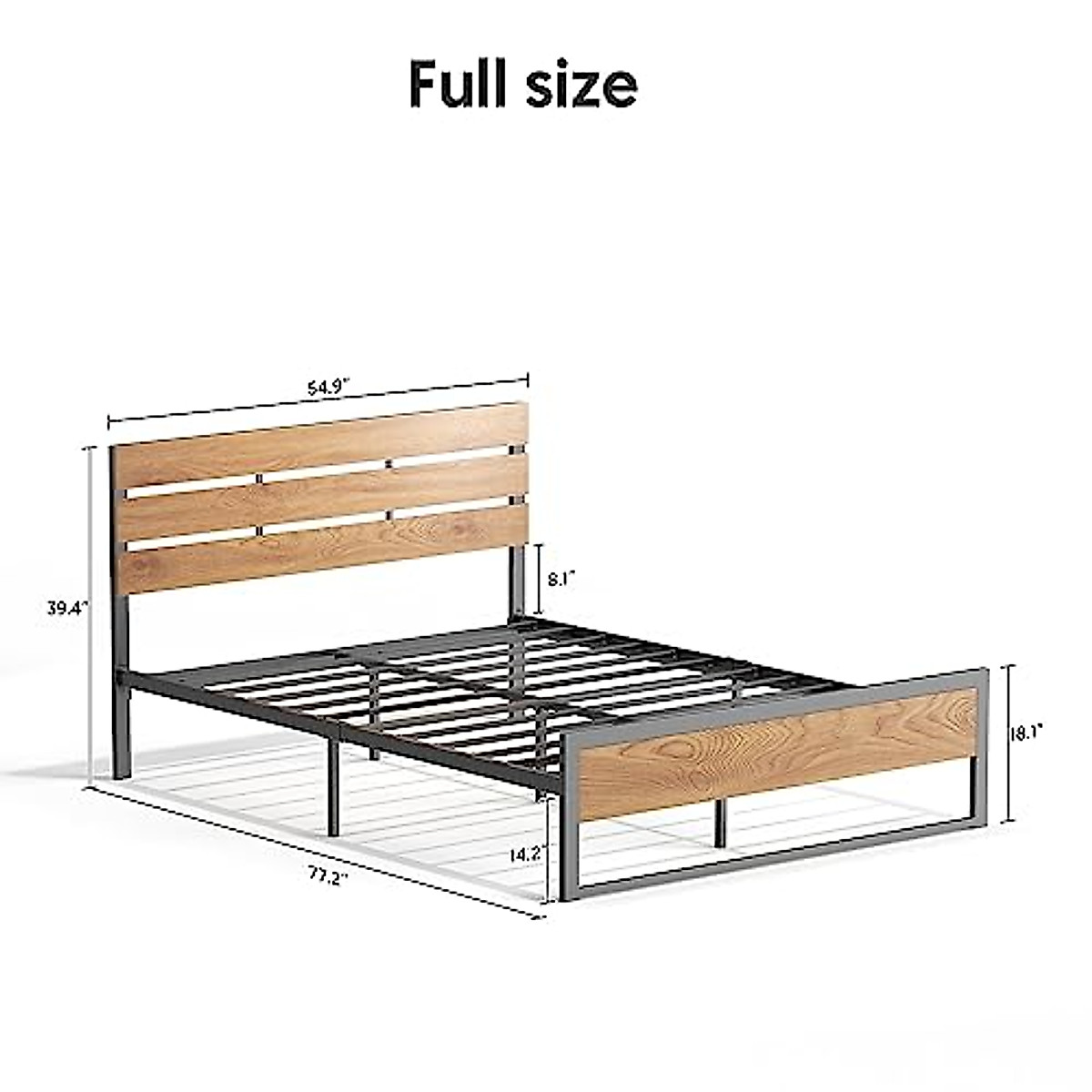 BONSOIR Full Size Bed Frame Steady Steel Platform with Wood Headboard/Footboard,No Box Spring Needed, Easy Assembly, Squeaking Free (Full Size)
