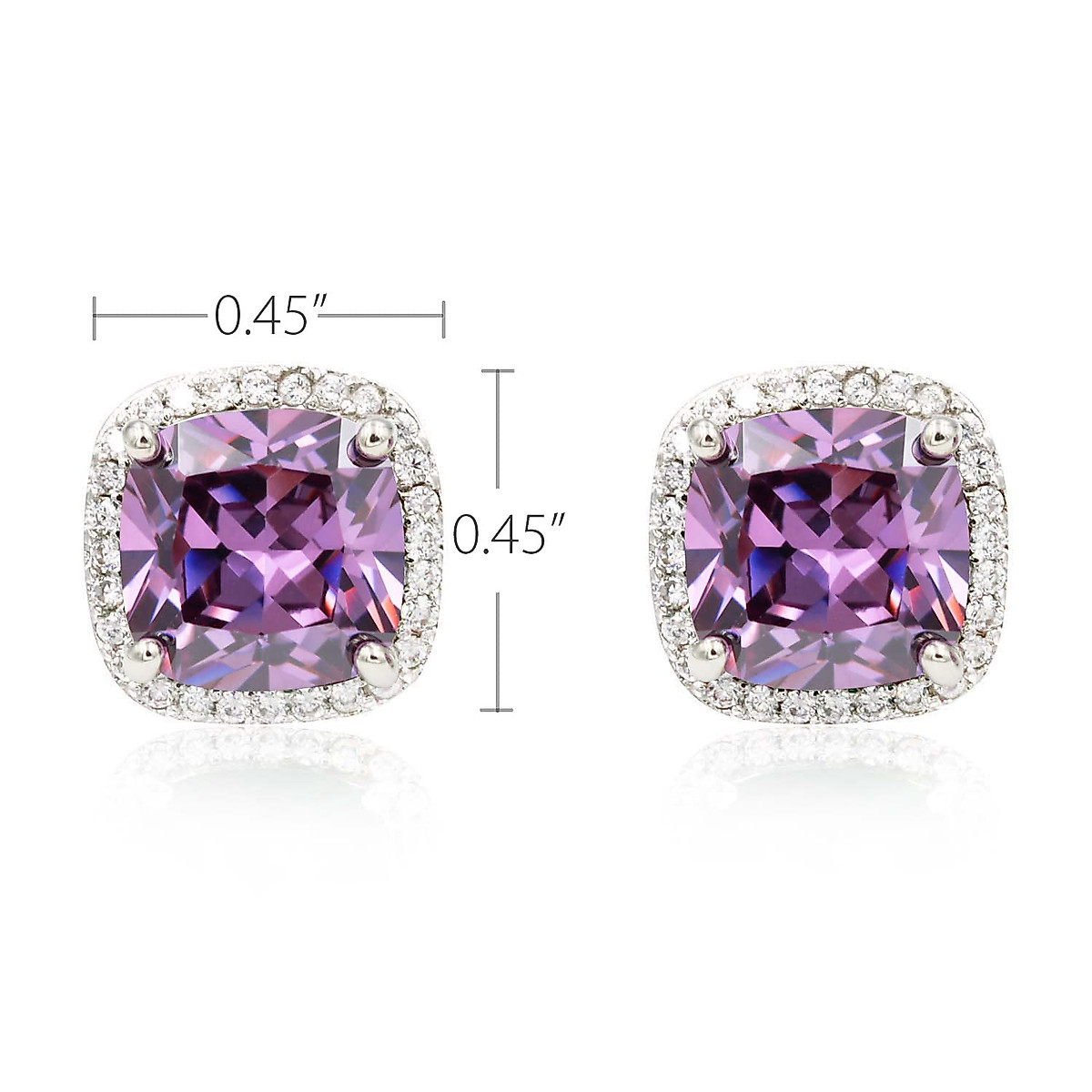 Square Violet Stud Earrings Micro Paved AAA CZ Jewelry Wedding Party Prom For Women (Purple)