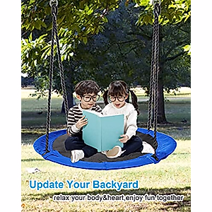 43” Saucer Tree Swing,700lbs Weight Capacity,Waterproof Textilene 360 Degree Rotation w/ 1 Swivel,2 Adjustable Ropes&2 Hanging Straps,Easy to Install,for Kids Adults Backyard,Playground(Blue)