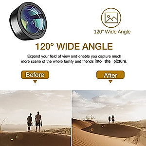 Phone Camera Lens 3-in-1 Kit :120° Supe Wide Angle +198° fisheye Lens+ 20x Macro Lens for iPhone Samsung Android & Most Smartphone，HD Phone Lens Kit