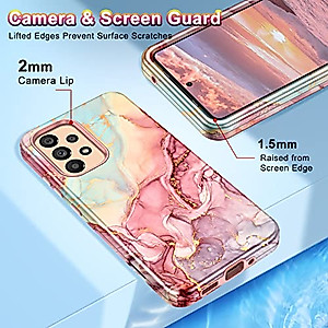 Btscase for Samsung Galaxy A53 5G Case, Marble Pattern 3 in 1 Heavy Duty Shockproof Full Body Rugged Hard PC+Soft Silicone Drop Protective Women Girl Cover for Samsung Galaxy A53 5G,Rose Gold