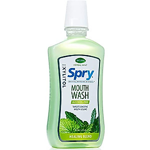 Spry Alcohol-Free Xylitol Mouthwash, Natural Herbal Mint, Healing Blend - 16 fl oz (Pack of 3)