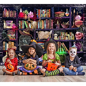 Halloween Chemistry Laboratory Backdrop 7x5FT Mad Scientist Laboratory Banner Skull Poison Apothecary Magical Bookshelf Background for Kids Halloween Party Decorations Supplies Photo Props