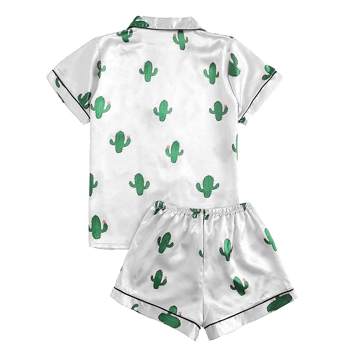 Remidoo Women's Short Sleeve Button Down Satin 2 Piece Pajama Set Sleepwear White Small