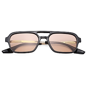 Pro Acme Vintage 70s Flat Pilot Aviator Sunglasses for Women Men, Small Frame Square Sunglasses UV400 Protection Shades (Black Frame | Brown Lens