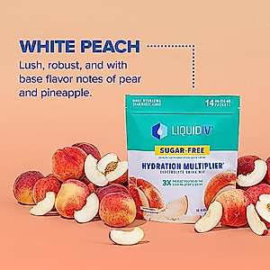 Liquid I.V.® Hydration Multiplier® Sugar-Free - White Peach - Hydration Powder Packets | Electrolyte Powder Drink Mix | Convenient Single-Serving Sticks | Non-GMO | 1 Pack (14 Servings)