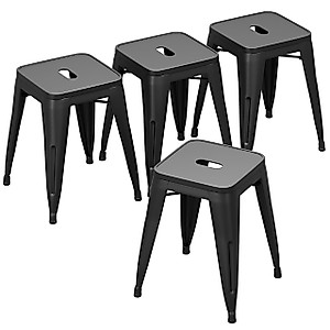 Changjie Furniture 18 Inch Stools Backless Industrial Metal Bar Stools Kitchen Stackable Stools Short Stools School Classroom Stools Metal Dining Chairs Set of 4 (18 inch, Matte Black)