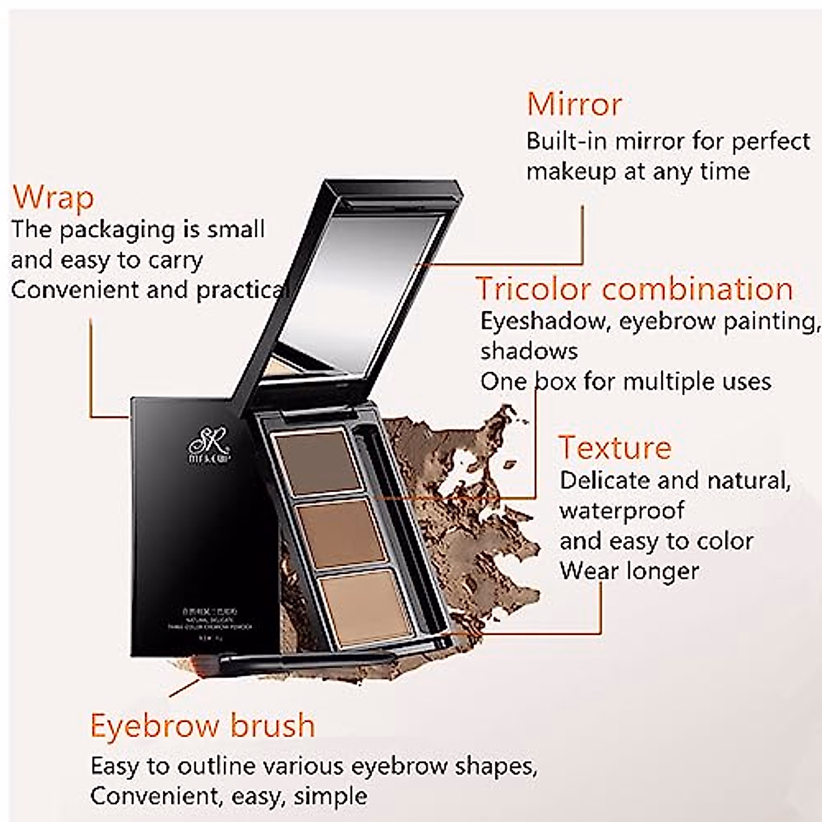 Eyebrow powder three-color brow disc waterproof eyebrow powder eyebrow makeup kit eyebrow filler to shape natural eyebrows (02# Brown, light brown, skin tone)