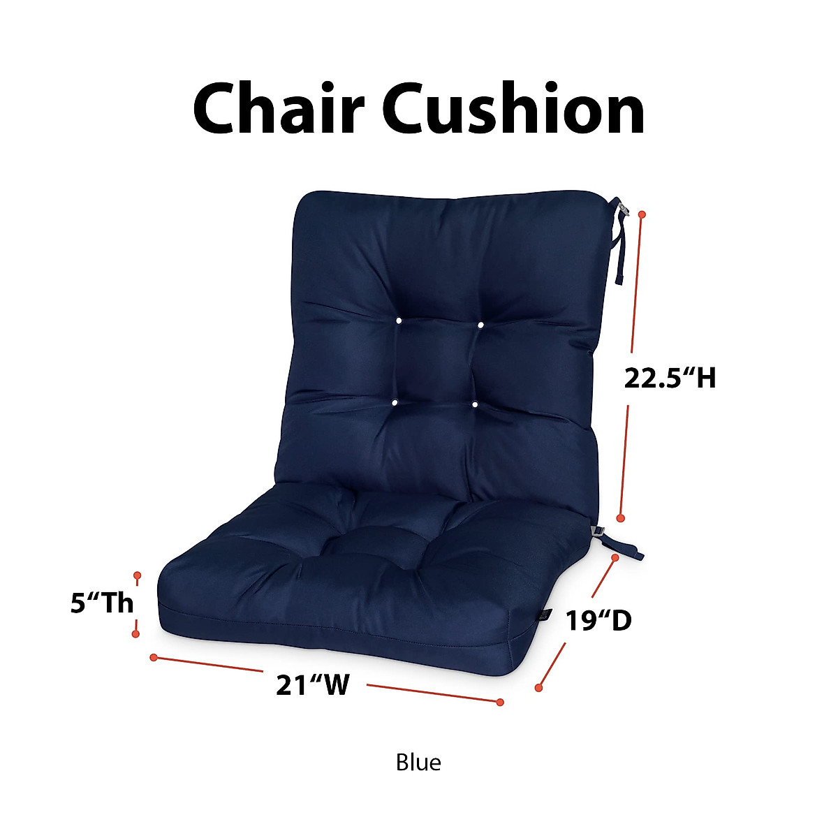 Classic Accessories Outdoor Chair Cushion, Classic Navy, 21"W, Outdoor Chair Cushions, Outdoor Chair Cushions, Patio Cushions