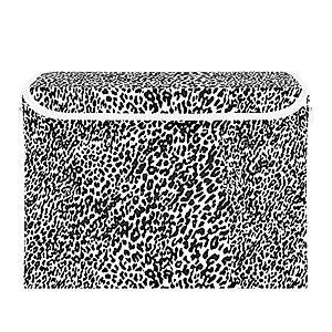 Kigai Storage Basket Black and White Leopard Storage Boxes with Lids and Handle, Large Storage Cube Bin Collapsible for Shelves Closet Bedroom Living Room, 16.5x12.6x11.8 In