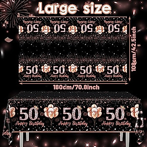 3Pcs 50th Birthday Tablecloth Decorations for Women-Rose Gold Pink Table Cloth Happy 50 Birthday Theme Party Supplies Table Cover Plastic Disposable Rectangular Party Decorations(50th Birthday)