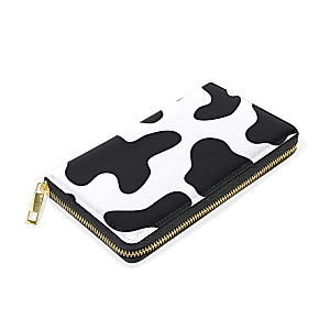My Little Nest Women Genuine Leather Wallet Purse Black and White Cow Card Case Leather Clutch Holder Organizer Ladies Purse