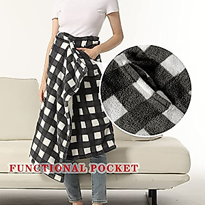 Soft Fleece Throw Blanket, Substitute for Wearable Blanket- Inside Cozy Sherpa and Outside Comfy Fleece Poncho Blanket with Buttons (Grey, 63" L×30" W)