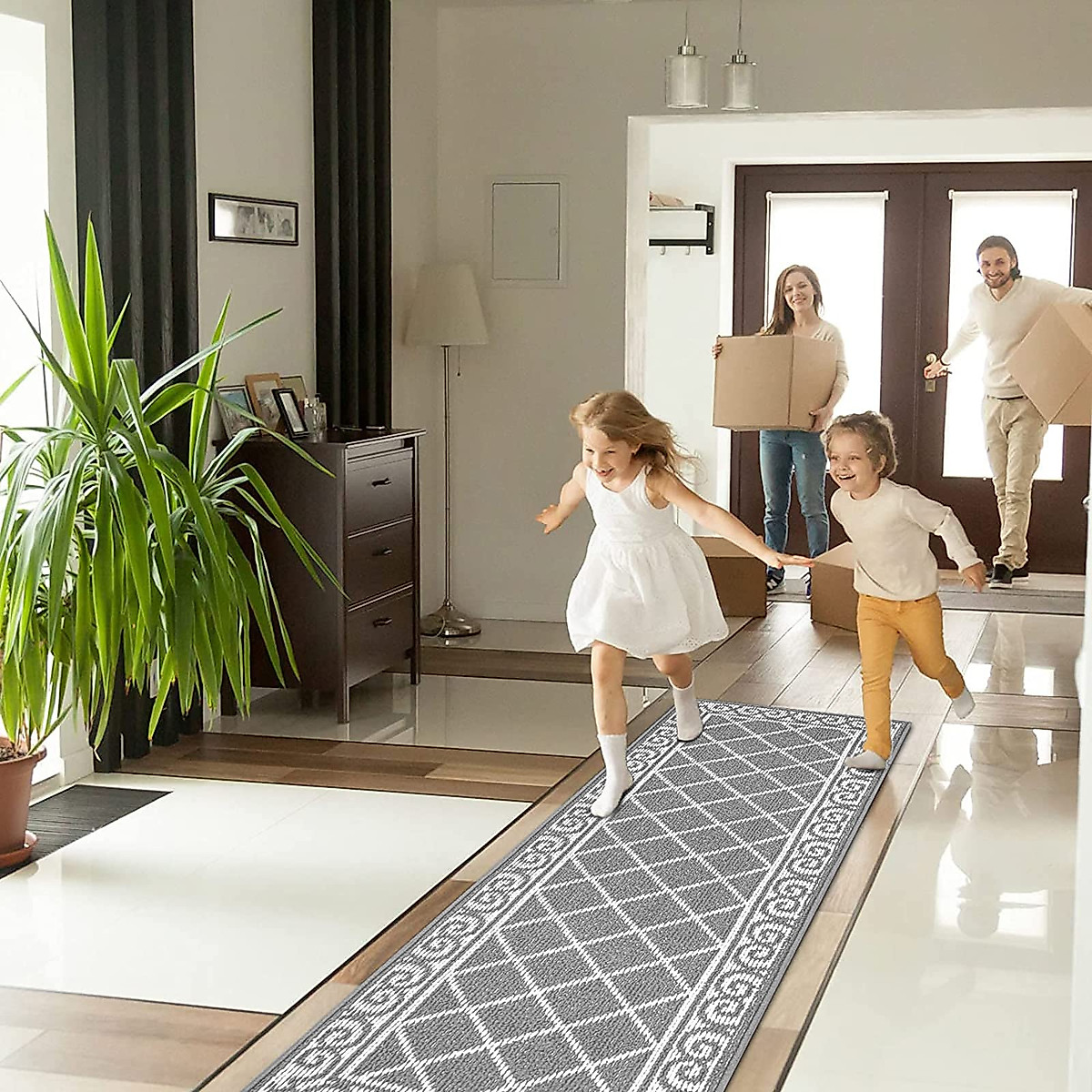 HEBE Indoor Door Mat Runner 20"x59" Non Slip Front Door Welcome Mats Washable Shoe Mats Dirt Trapper for Entryway Low Profile Kitchen Carpet for Entrance Hallways Entrance Mat for Dogs