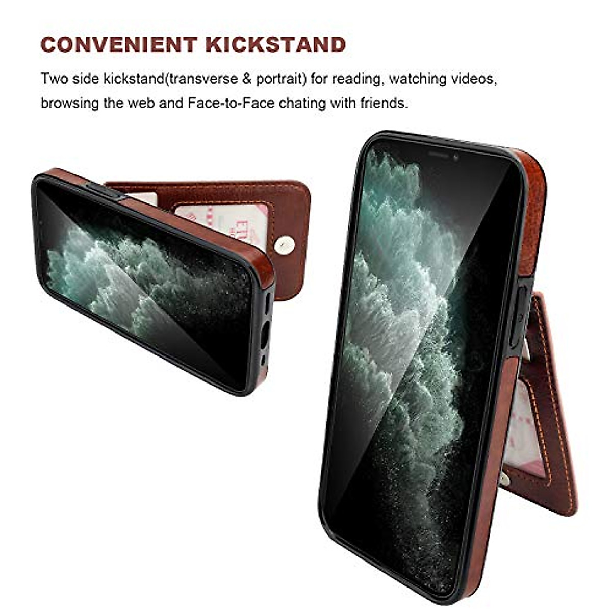 KIHUWEY Compatible with iPhone 12 Mini Case Wallet with Credit Card Holder, Premium Leather Magnetic Clasp Kickstand Heavy Duty Protective Cover for iPhone 12 Mini 5.4 Inch(Brown)