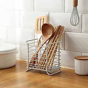 ceramic Utensil Caddy Iron Chopsticks Holder， Hanging Cutlery Drying Basket Draining Chopsticks Rack， Tableware Organizer Pen Holder chopstick holder (Color : Black)