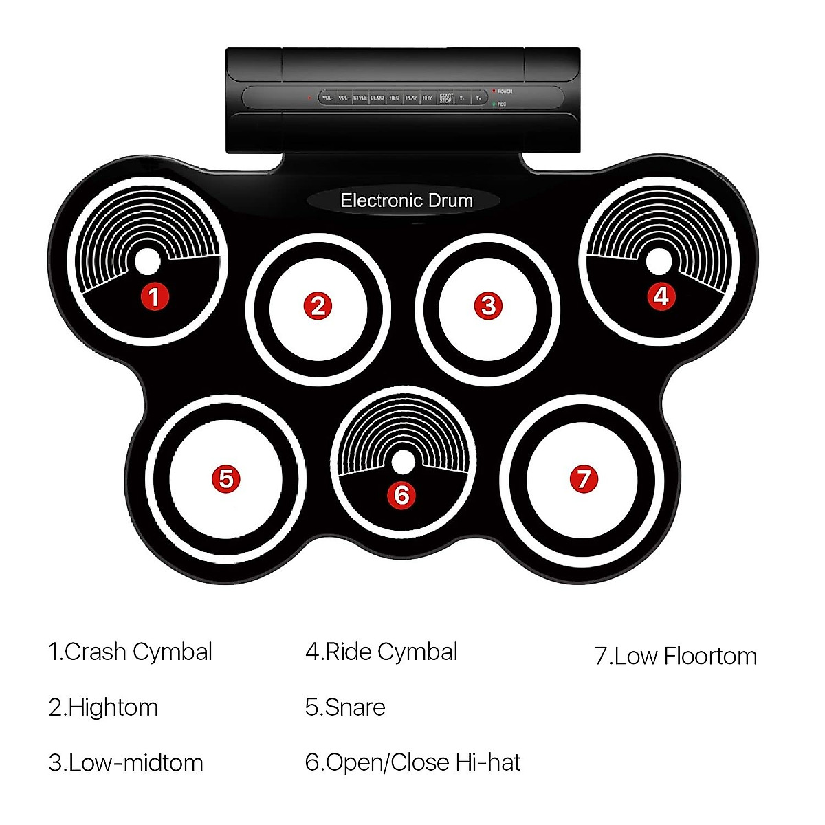 Flexzion Digital Electronic Drum Set, Portable Roll Up Electronic Drum Pad Machine for Kids, Adults, Beginners, Pros, 7 Pads Electric Drum Set with Drum Sticks, Foot Pedals, MIDI and Headphone Jack