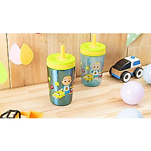Zak Designs CoComelon Kelso Tumbler Set, Leak-Proof Screw-On Lid with Straw, Bundle for Kids Includes Plastic and Stainless Steel Cups with Bonus Sipper (3pc Set, Non-BPA), 15 fluid ounces