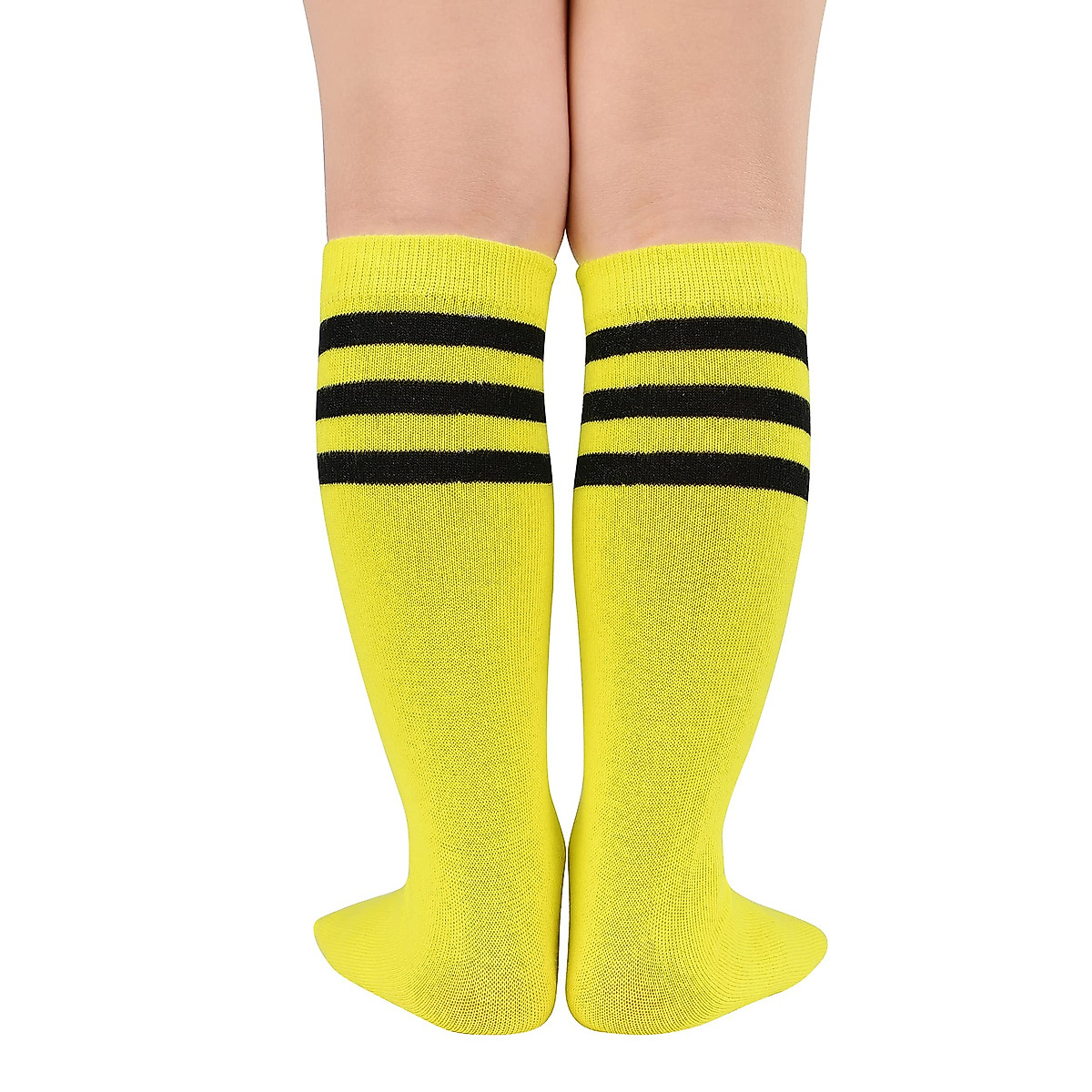 American Trends Kids Soccer Socks Knee High Socks for Toddler Boys Girls Youth School Uniform Stripes Cotton Sport Long Tube Sock Yellow Black