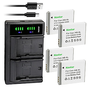 Kastar 4-Pack NB-6L Battery and LTD2 USB Charger Replacement for Canon PowerShot SX280 HS, PowerShot SX500 is, PowerShot SX510 HS, PowerShot SX520 HS, PowerShot SX530 HS, PowerShot SX540 HS Camera