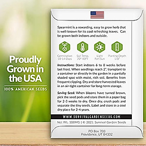 Survival Garden Seeds - 3 Packs Spearmint Seed for Planting - Mentha Spicata with Instructions to Plant Delicious Herbs and Grow Your Home Herb Garden - Non-GMO Heirloom Variety