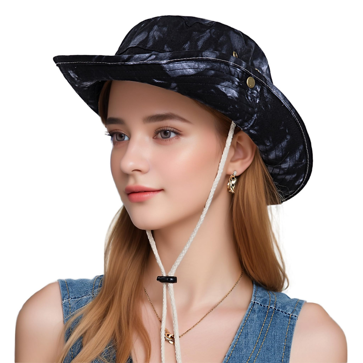 Goiwizz Women's Summer UV Protection Sun Hat Wide Brim Tie Dye Bucket Hat Packable Breathable Cotton Hat for Outdoor Beach Fishing Gardening Purple