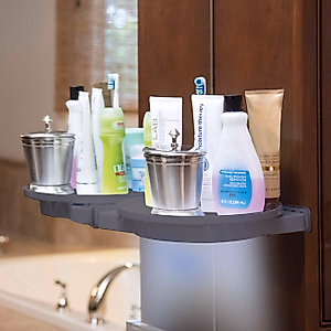 Instahang Rotating Shelf, Storage Organizer with Water-Resistant LED Lights, No-Assembly Wall-Mounted Shelf for Kitchen and Bathroom Caddy Storage, Corner Shower Shelf, 11" x 2.8" x 11", (Grey)