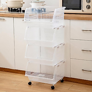 Skywin Plastic Stackable Storage Bins Clear - 4 Pack Large Open Front Storage Bins For Toy Organizers and Storage Bins For Pantry, Kitchen, and Bathroom Essentials