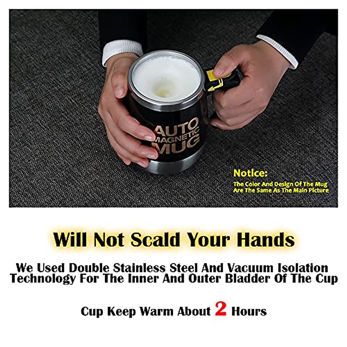 daasigwaa Self Stirring Mug - Rechargeable Magnetic Electric Auto Mixing Stainless Steel Cup for Office/Kitchen/Travel/Home Coffee/Tea/Hot Chocolate/Milk-400 ml/13.5 oz(Black)