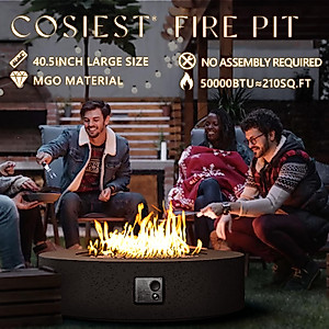 COSIEST 40.5-inch Outdoor Propane Fire Pit Coffee Table w Sandstone Round Base Patio Heater, 50,000 BTU Stainless Steel Burner, Free Lava Rocks, Rain Cover