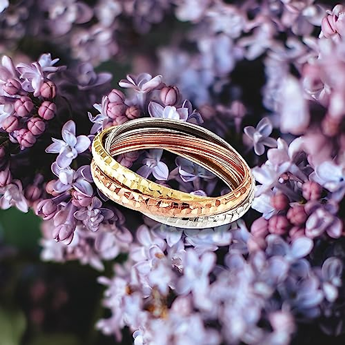 Lucchetta - 14K Tri-Gold White Rose Yellow Rolling Italian Ring, Size 5-10, Italian Womens Gold Rings from Italy