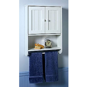 Zenna Home Cottage Bathroom Wall Cabinet, with 2 Shelves and 2 Doors, 19" W x 25.6" H, Storage Cabinet with Towel Bar, White