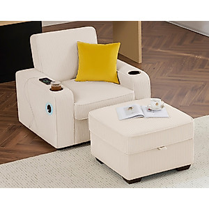 VanAcc Sofa, Modern Couch with Deep Seat, Ottoman Sofa- Comfy Couch for Living Room Apartment(Beige Corduroy)