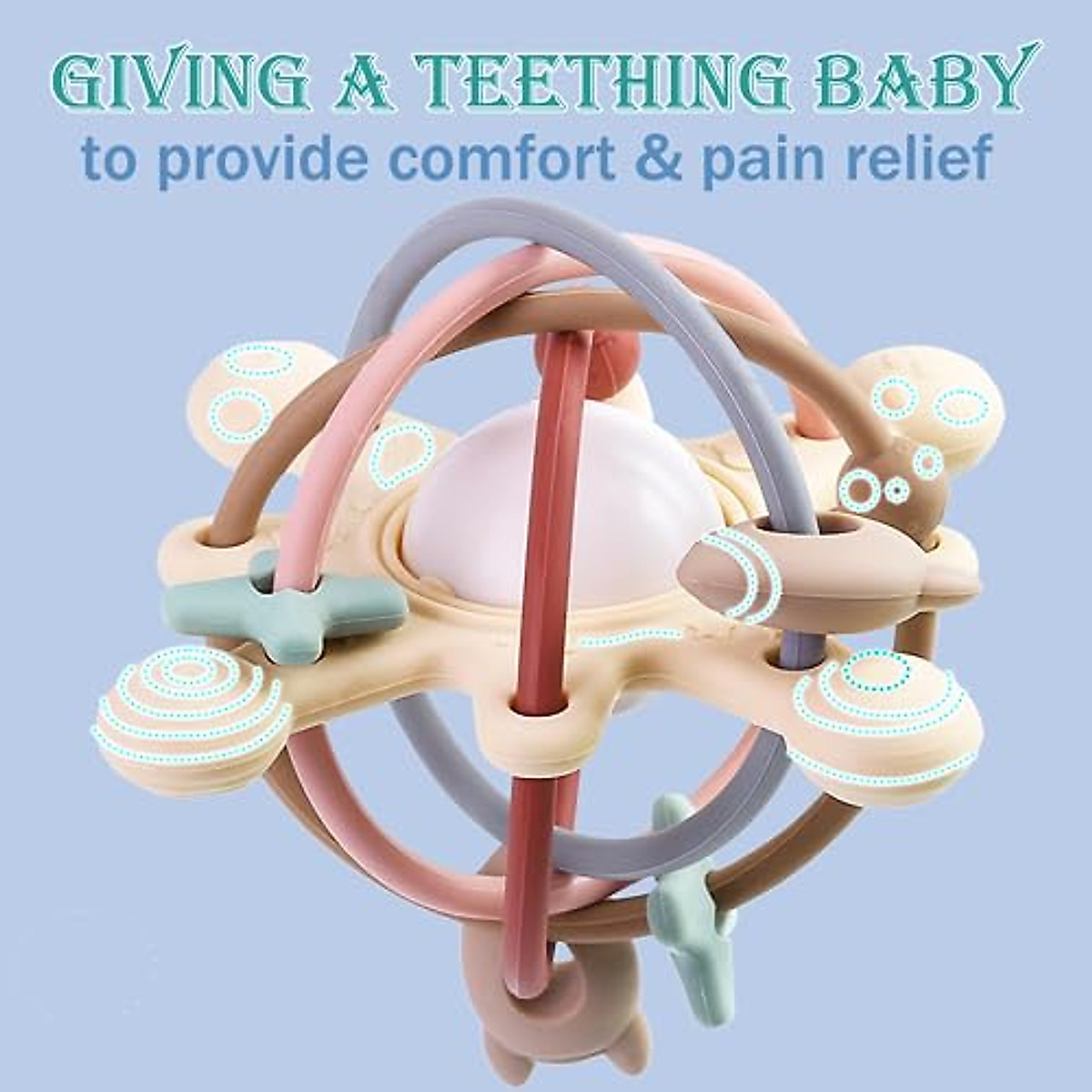 Baby Sensory Teething Teether Toys - Soft Food Silicone Teething Toys for Babies 0-6 6-12 Months, Baby Rattle Montessori Chew Infant Toys, Christmas Birthday Baby Shower Gifts for 0-36 Months Baby