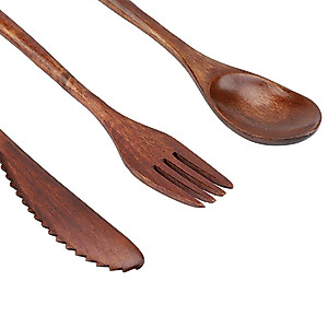 3Pcs Wooden Spoon Fork Knife Cutlery Set, Japanese Reusable Wooden Bamboo Cutlery Set