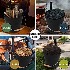 JWX Ash Bucket, Ash Set Keep Your Fireplace Clean and Safe Includes Shovel, Lid, Heat-Resistant Gloves, and Coconut Fiber Brush