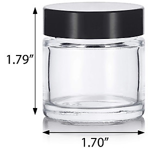 1 oz / 30 ml Clear Thick Wall Glass Straight Sided Jar with Black Smooth Lids (12 Pack) Airtight, Smell Proof