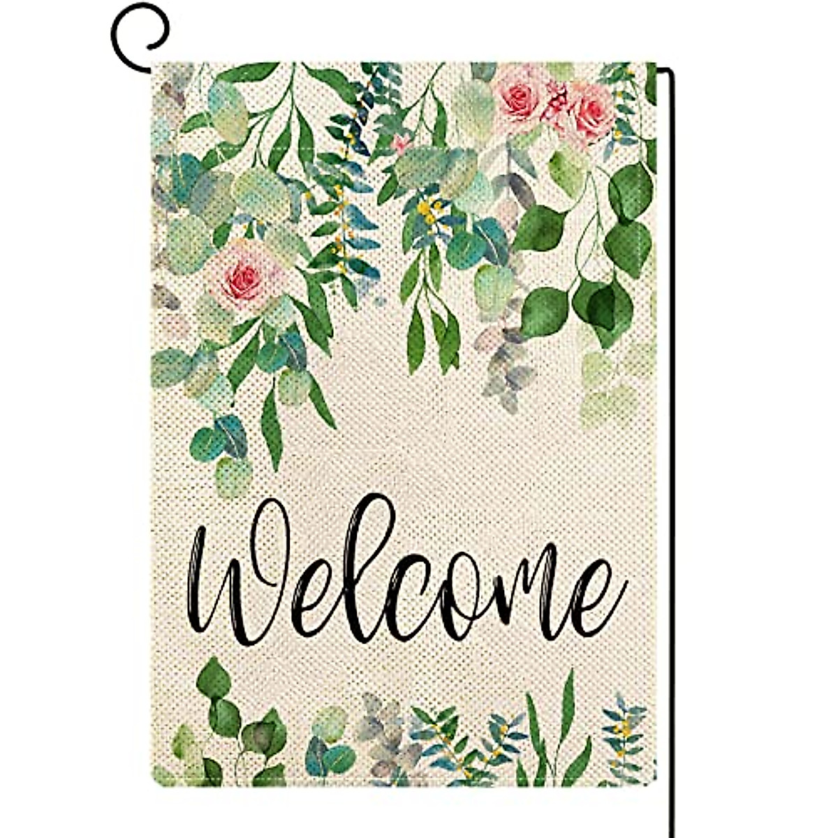 ORTIGIA Welcome Spring Floral Garden Flag Vertical Double Sided 12x18inch Wedding Birthday Flowers Yard Flag for Outside Farmhouse Holiday Green Leaves Anniversary Wedding Yard Lawn Outdoor Decoration
