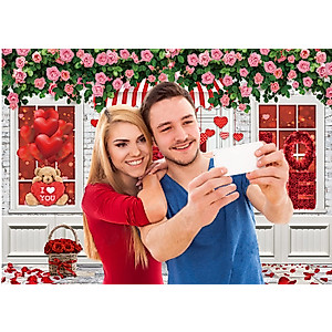 CYLYH 7X5FT Valentine's Day Backdrop Valentine's Day Store Backdrop Pink Rose Flower Brick Wall Background Mother's Day Party Bridal Shower Party Backdrops D807