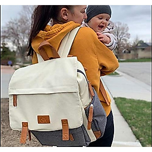 Cutie Carry Diaper Bag Backpack with Baby Pad Insulated Pocket Stroller Straps Wipe Dispenser Padded Shoulder Large Fashion Bags Dad or Mom Grey Cream