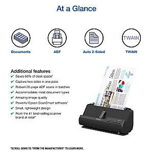Epson Workforce ES-C220 Compact Desktop Document Scanner with 2-Sided Scanning and Auto Document Feeder (ADF) for PC and Mac