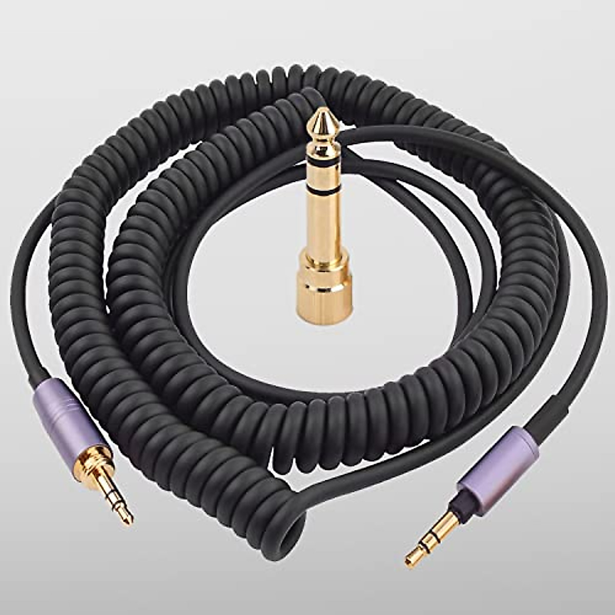 FAAEAL WH-1000XM3 Coiled Audio Cable Compatible with Sony WH-1000XM4 WH-1000XM5 MDR-XB950B1 Headsets,Audio-Technica ATH-M50xBT2 Headphones,3.5mm(1/8”) Extension Cord with 6.35mm(1/4”) Adapter/14ft