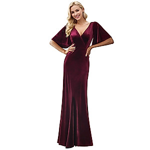 Ever-Pretty Women's Retro Evening Gown A Line V-Neck Wrap Velvet Long Formal Dresses Burgundy US6