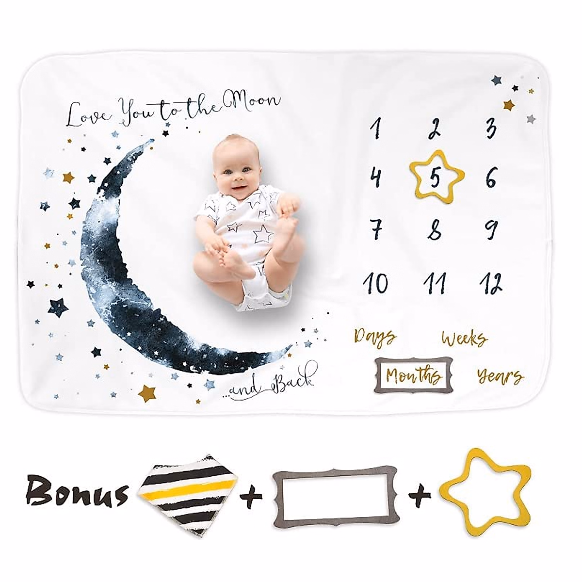 Luka&Lily Baby Milestone Blanket Boy - 60"x40" Moon Baby Month Blanket for Boys - First Year Calendar Monthly Growth Chart - Baby Boy Shower Gifts