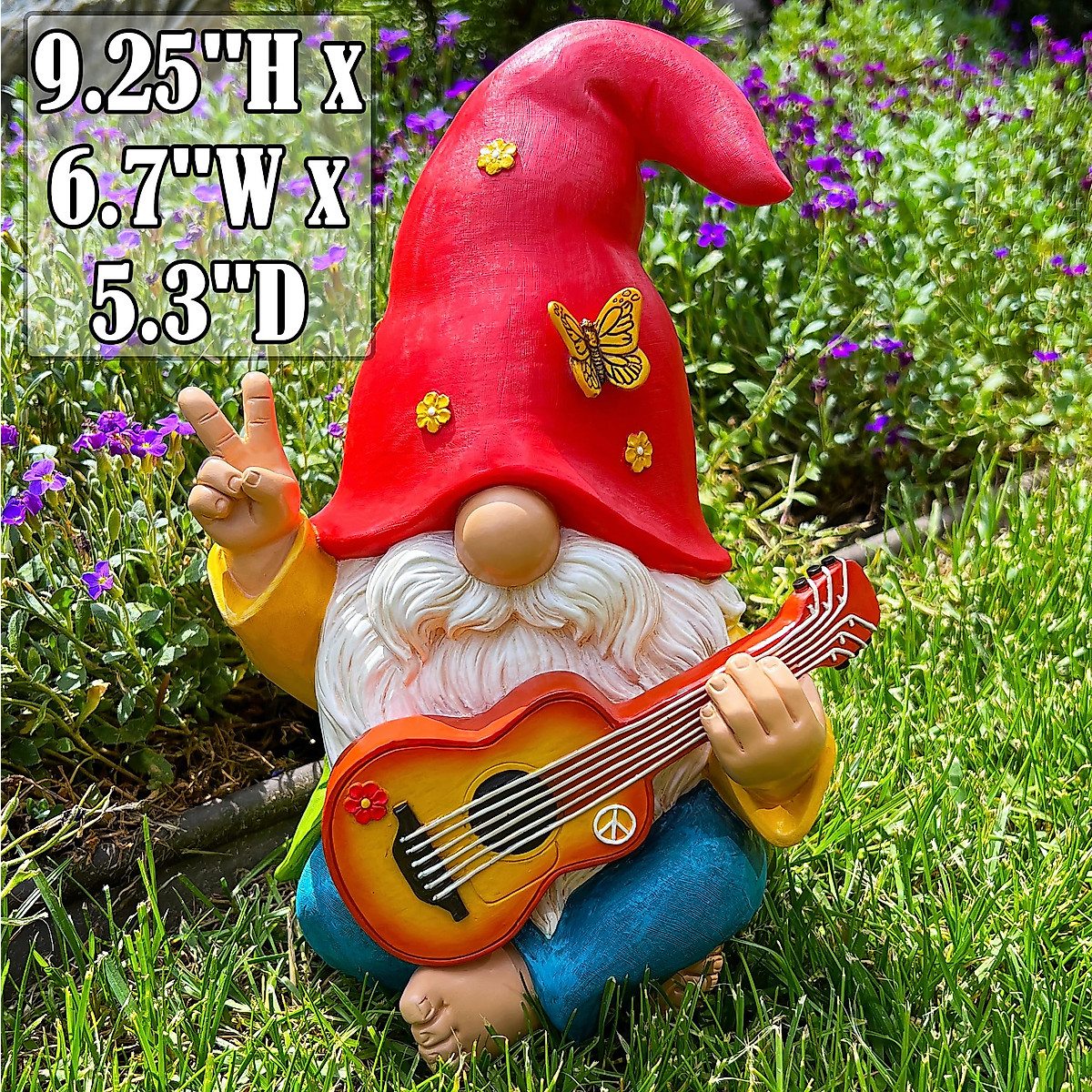 Mood Lab Garden Gnome - Funny Hippie Gnome Figurine - 9.25 Inch Tall Lawn Statue - for Outdoor or House Decor