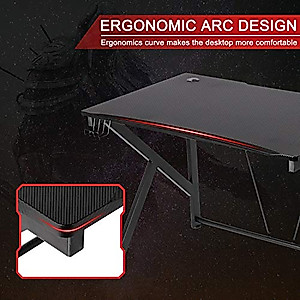 LYNSLIM Ergonomic Gaming Desk – 42” K Shaped Computer Table for Home Office Gamer Workstation with 2 Headphone Hooks and Cable Management (Black)